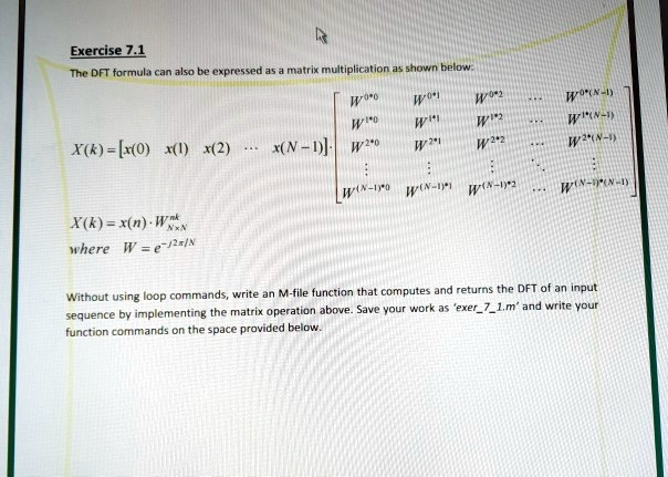 Solved Exercise 71 The Dft Formula Can Also Be Expressed As A Matrix 3055