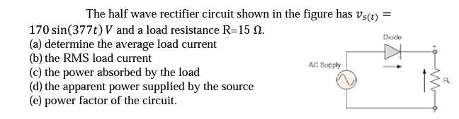 SOLVED: The half-wave rectifier circuit shown in the figure has vs(t) = 170 sin(377t)V and a ...