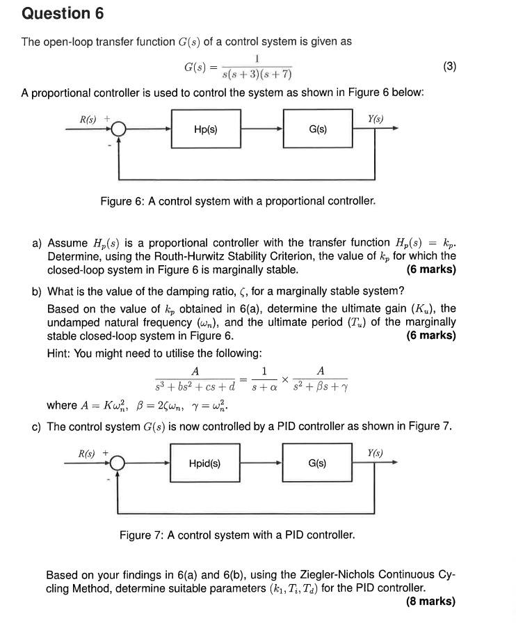 SOLVED: The open-loop transfer function G(s) of a control system is given as 1 (3) A ...