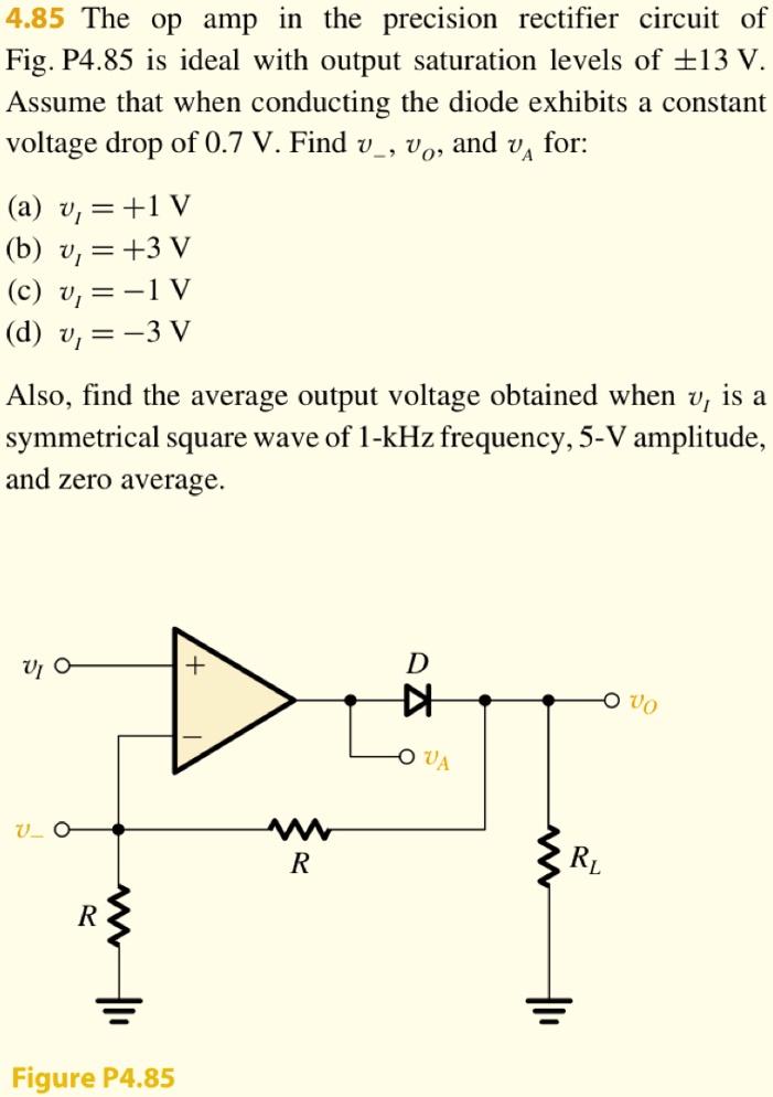 4.85 The op amp in the precision rectifier circuit of Fig. P4.85 is ...