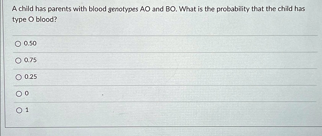 A child has parents with blood genotypes AO and BO. What is the ...
