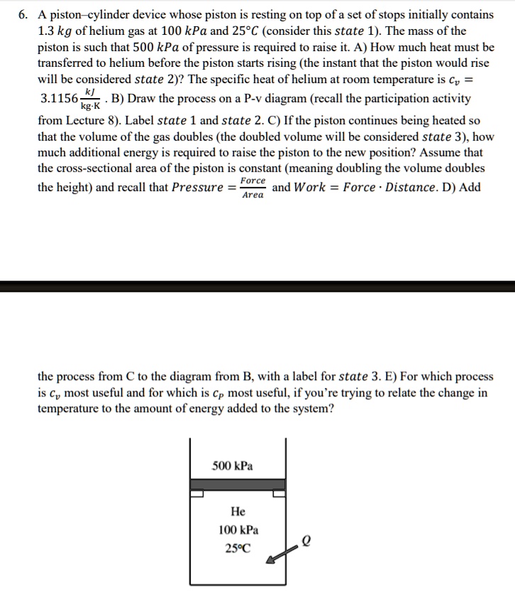 SOLVED: A piston-cylinder device, whose piston is resting on top of a set of stops, initially ...