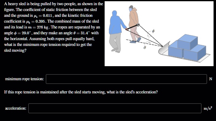SOLVED: A heavy sled is being pulled by two people shown in the figure ...