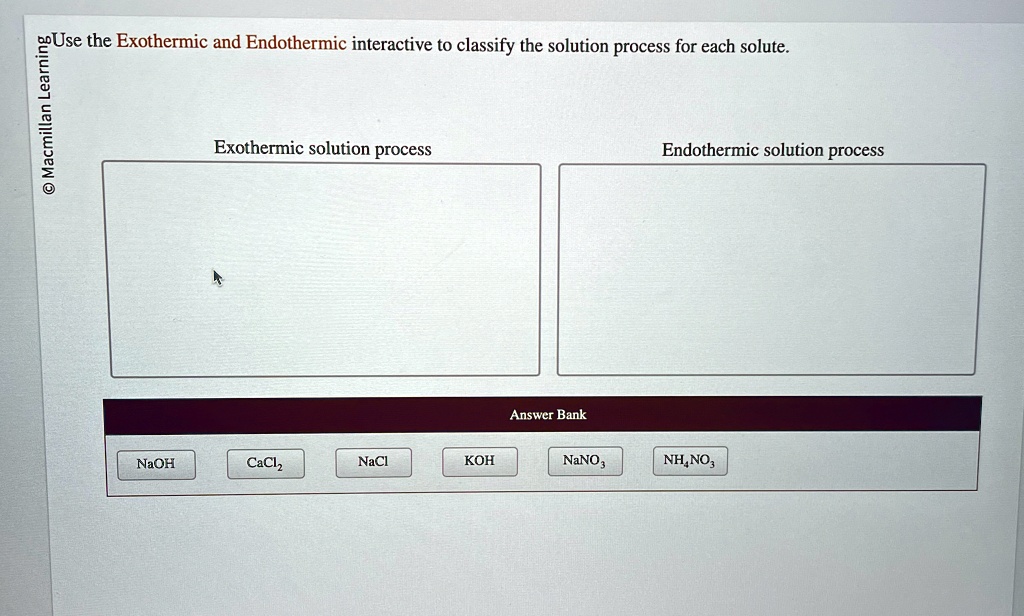macmillan learning use the exothermic and endothermic interactive to classify the solution ...