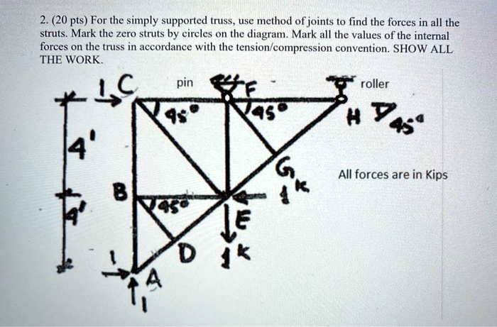 SOLVED: 2.(20 pts For the simply supported truss,use method of joints ...