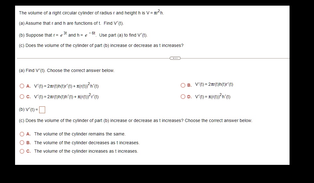 SOLVED: The volume of a right circular cylinder of radius r and height h is V = r^2h. (a) Assume ...