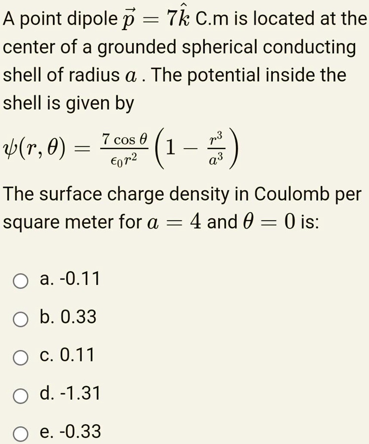 SOLVED:A point dipole p 7k C.m is located at the center of a grounded ...