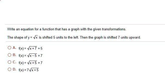 Solved Write An Equation For A Function That Has A Graph With The Given Transformations The