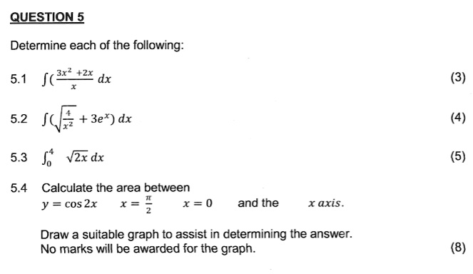 question 5 determine each of the following 3x2 2x 51 fc dx 52 jva 3e dx ...