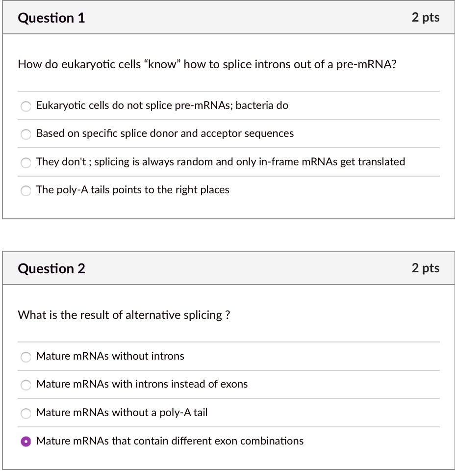 SOLVED:Question 1 2 pts How do eukaryotic cells 'know how to splice ...