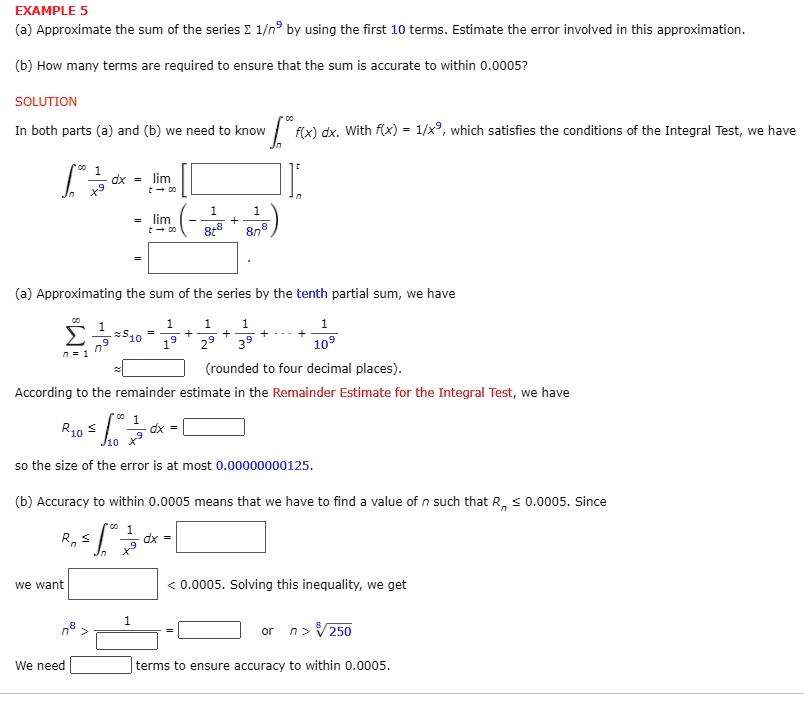 SOLVED: EXAMPLE 5: Approximate the sum of the series 1/n^9 by using the ...