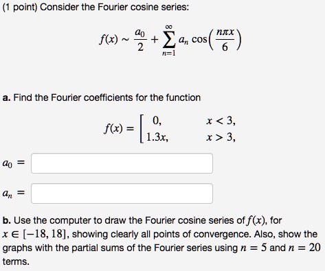 SOLVED: point) Consider the Fourier cosine series: @n cOS a. Find the ...