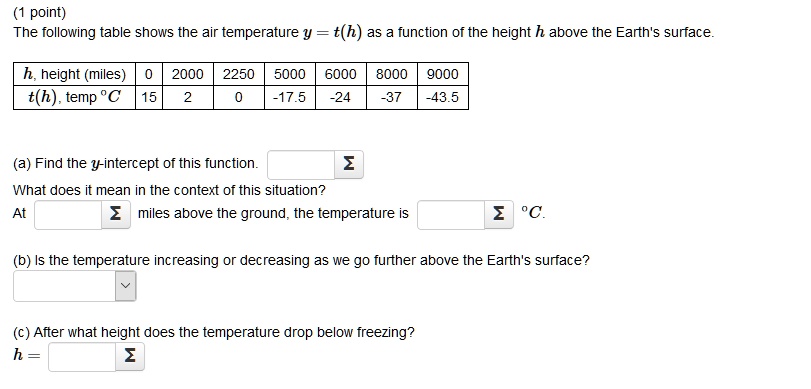 [GET ANSWER] (1 point) The following table shows the air temperature y ...
