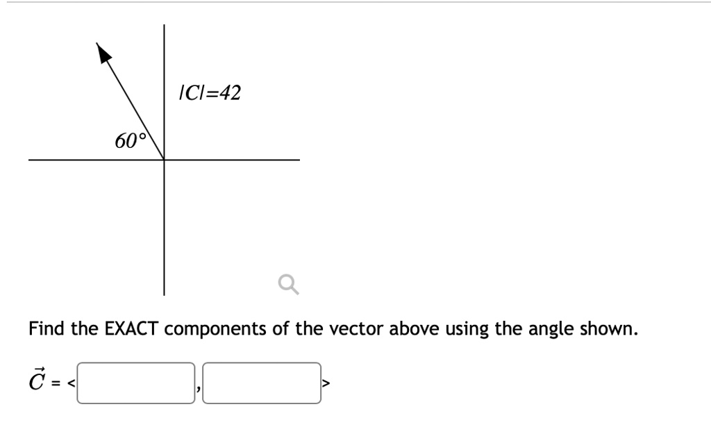 SOLVED: 1C/âˆš42 0.09 Find the EXACT components of the vector above using the angle shown.