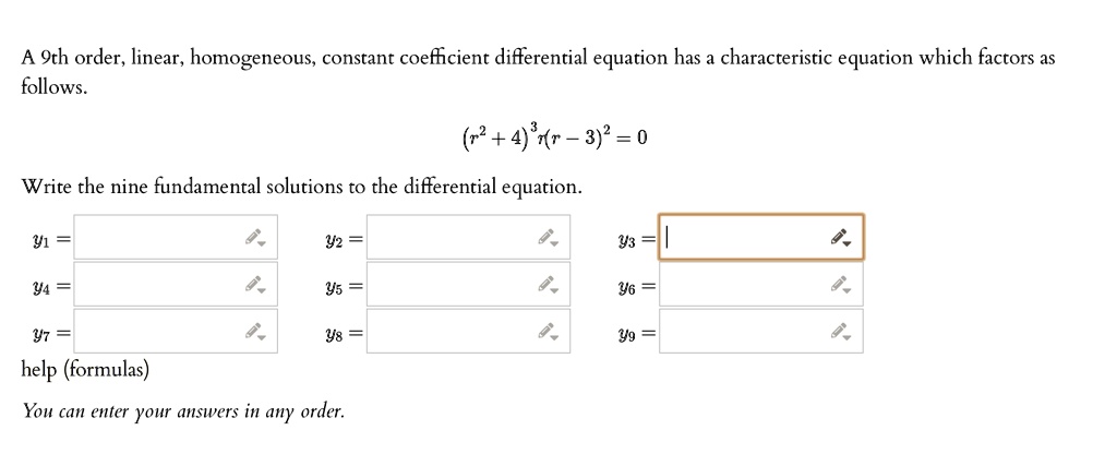A 9th order, linear, homogeneous, constant coefficient differential ...