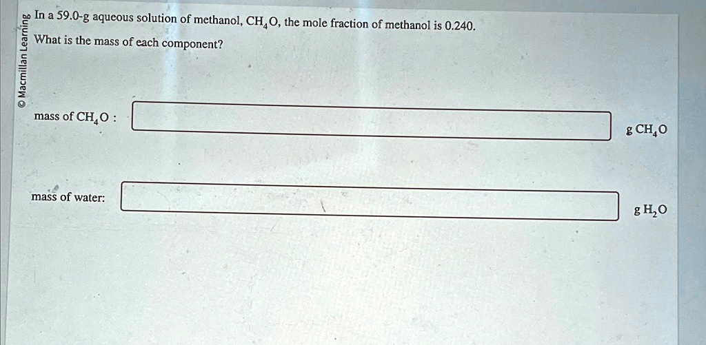 Macmillan Learning In a 59.0-g aqueous solution of methanol,...