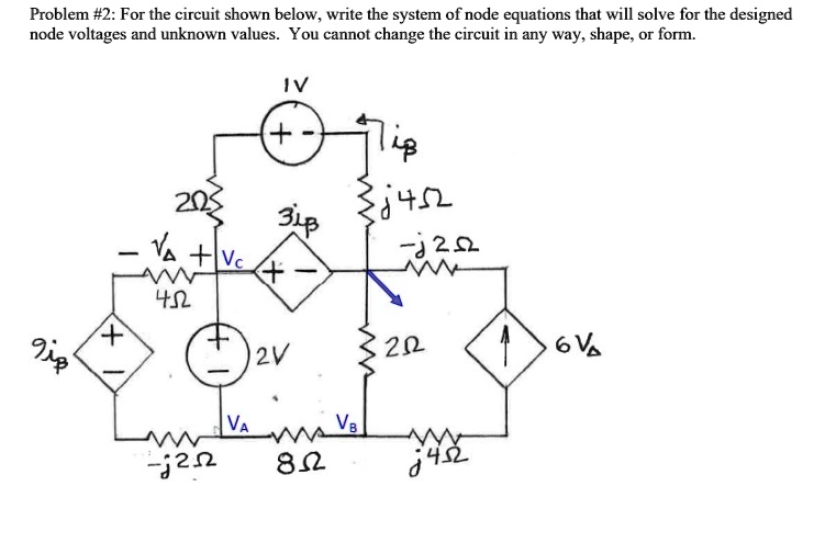 SOLVED: Problem #2: For the circuit shown below, write the system of node equations that will ...