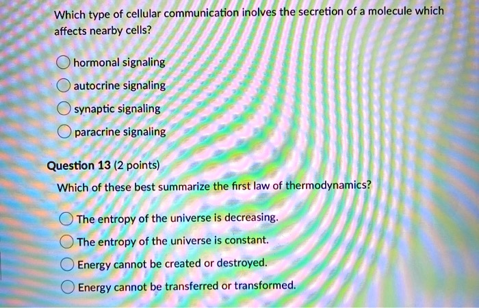 SOLVED: Which type of cellular communication inolves the secretion of a ... SOLVED: Which type of cellular communication inolves the secretion of a ...