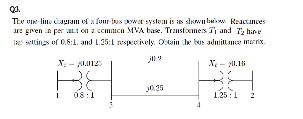SOLVED: Q3. The one-line diagram of a four-bus power system is as shown below. Reactances are ...