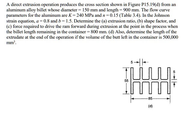 SOLVED: A direct extrusion operation produces the cross section shown ...