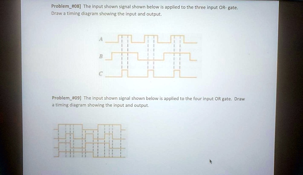SOLVED: Problem #08: The input signal shown below is applied to the three-input OR gate. Draw a ...