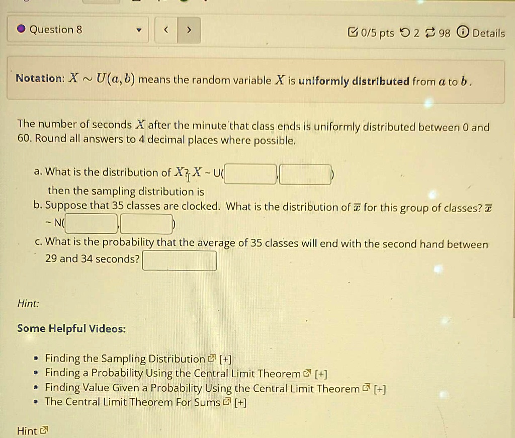 Solved Texts Question 8 Notation X Uab Means The Random Variable 5624
