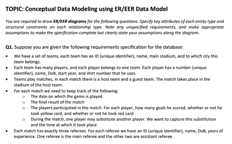 SOLVED: TOPIC: Conceptual Data Modeling using ER/EER Data Model You are required to draw ER/EER ...