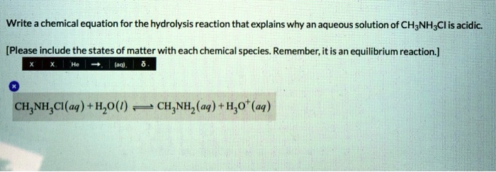 SOLVED: Write a chemical equation for the hydrolysis reaction that ...