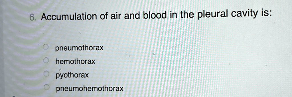 6. Accumulation of air and blood in the pleural cavity is ...