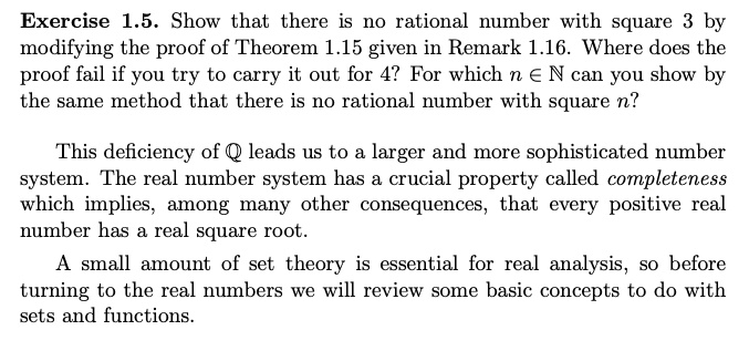 SOLVED: Exercise 1.5. Show that there is no rational number with square root of 3 by modifying ...