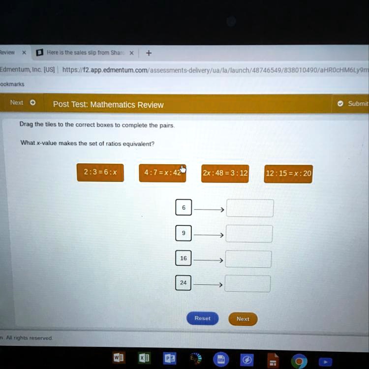 Post Test: Mathematics Review Drag the tiles to the correct boxes to ...
