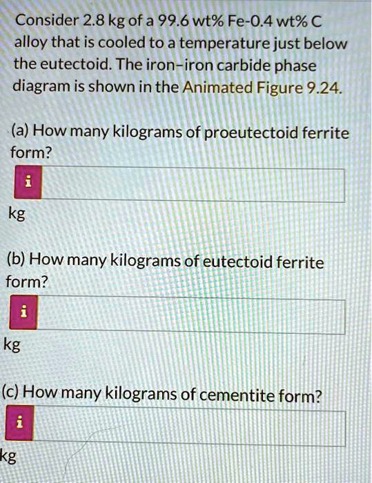 SOLVED: Consider 2.8 kg of a 99.6 wt% Fe-0.4 wt% C alloy that is cooled ...