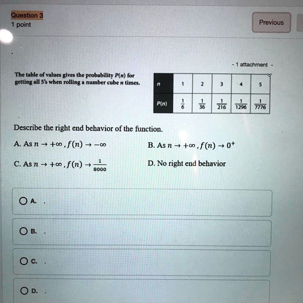 SOLVED: "The table of values gives the probability P(n) for getting all ...
