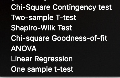 SOLVED: Chi-Square Contingency test Two-sample T-test Shapiro-Wilk Test ...
