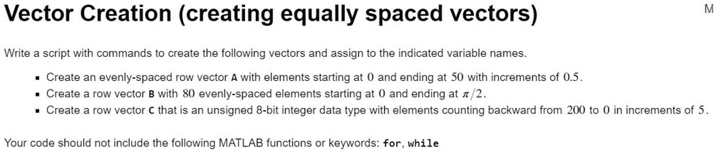 Vector Creation Creating Equally Spaced Vectors Write A Script With 8624