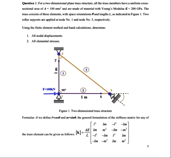 question 1 for a two dimensional plane truss structure all the truss members have a uniform ...
