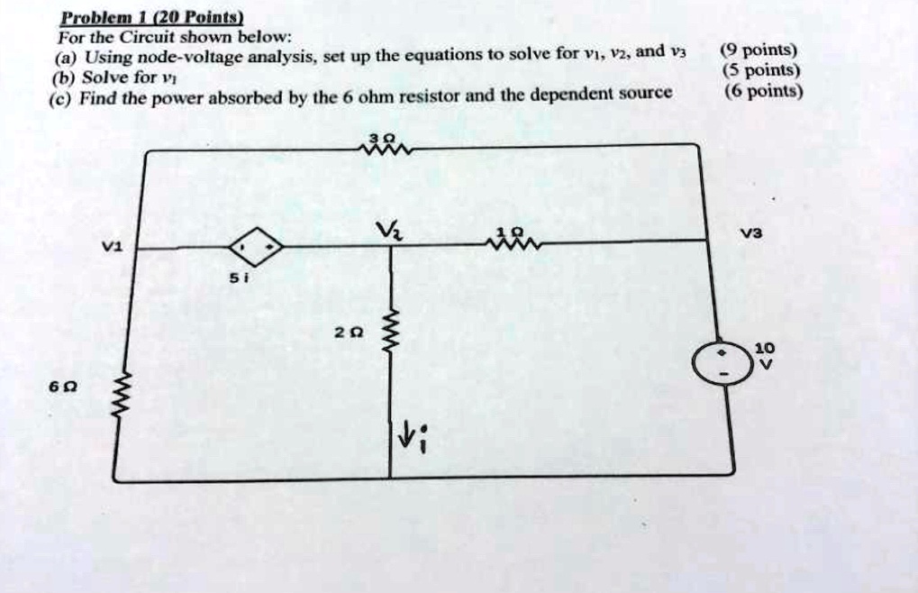 SOLVED: Problem 1 (20 Points) For the circuit shown below: a) Using node-voltage analysis, set ...