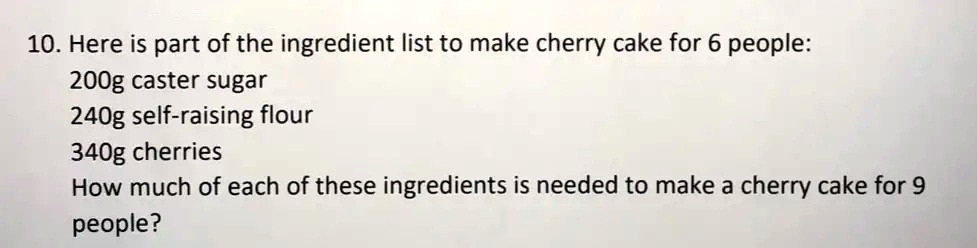 Here is part of the ingredient list to make cherry cake for 6 people ...