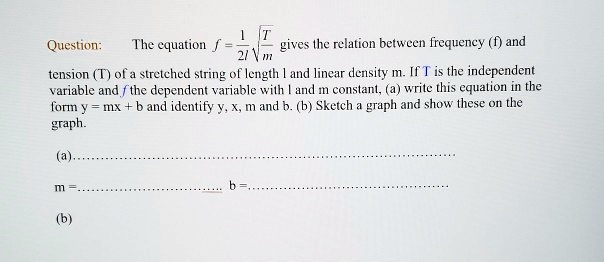 question the equation gives ihe relation between frequeney f and tension tol stretehed string of ...