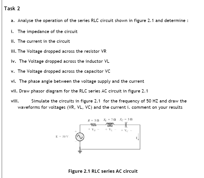 Task 2 a. Analyse the operation of the series RLC circuit shown in ...