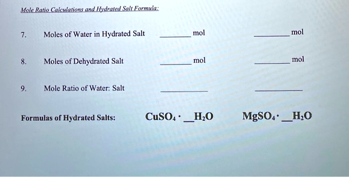 mokc ratio calculations and hrdrated salt fornuula moles of water in ...