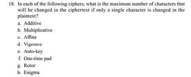 18 In Each Of The Following Ciphers What Is The Maximum Number Of Characters That Will Be