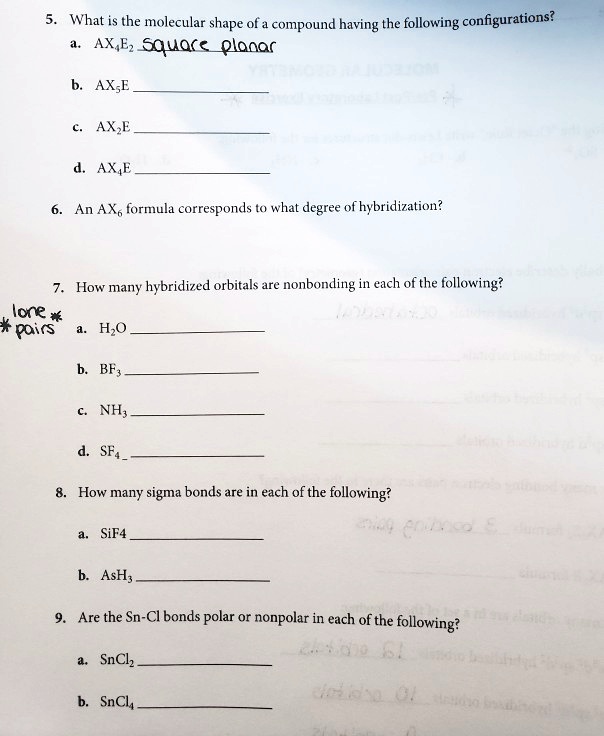 SOLVED: What is the molecular shape. compound having the following ...