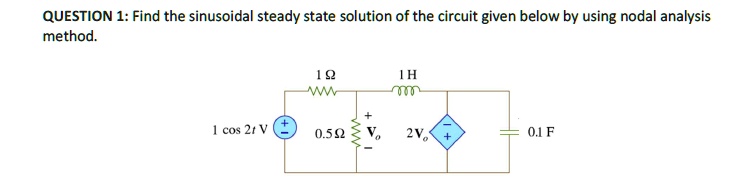 SOLVED: QUESTION 1: Find the sinusoidal steady state solution of the ...