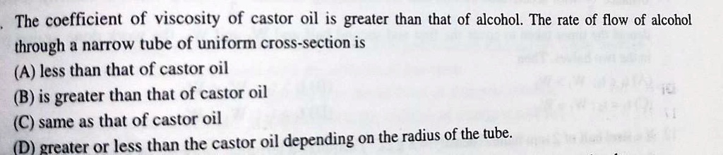 The coefficient of viscosity of castor oil is greater than that of ...