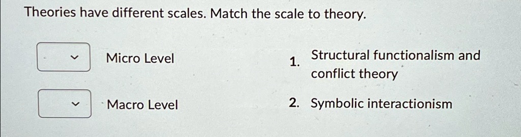 Theories have different scales. Match the scale to theory. Micro Level ...