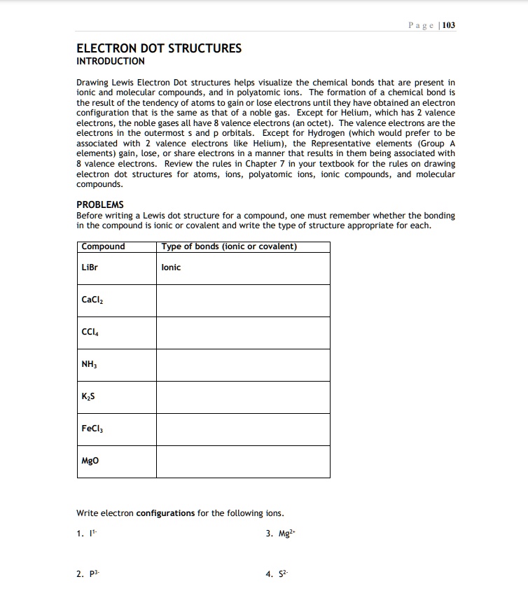 SOLVED: ELECTRON DOT STRUCTURES INTRODUCTION Drawing Lewis Electron Dot ...