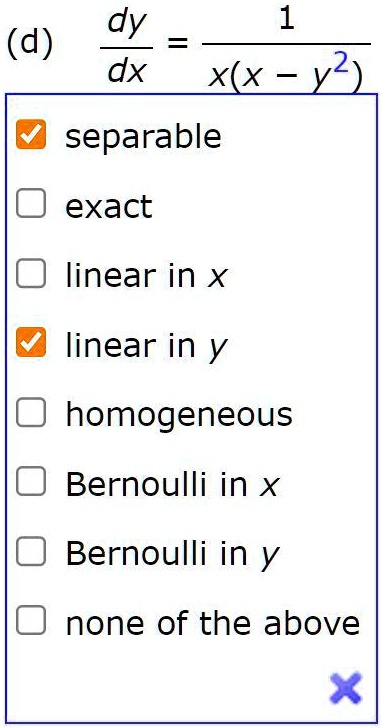 dy 1 p dx xx y separable exact linear inx linear in y homogeneous ...