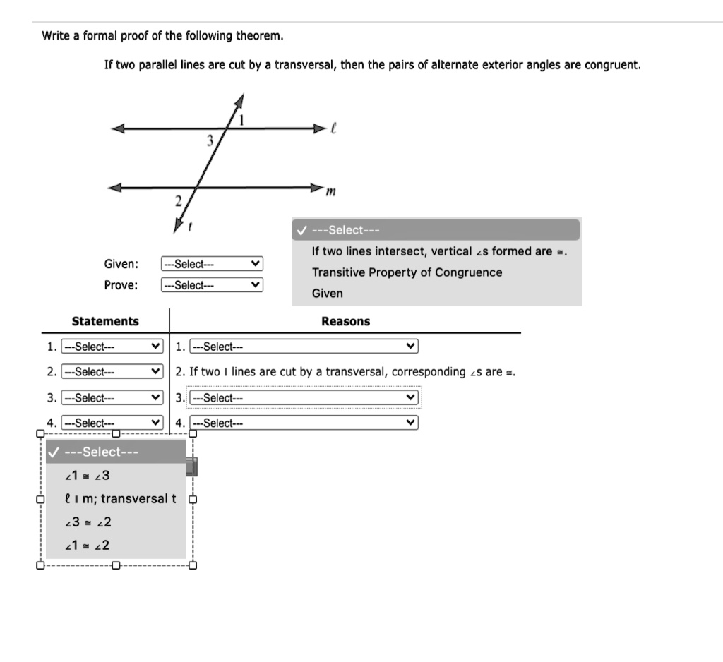 SOLVED: Write a formal proof of the following theorem: If two parallel ...