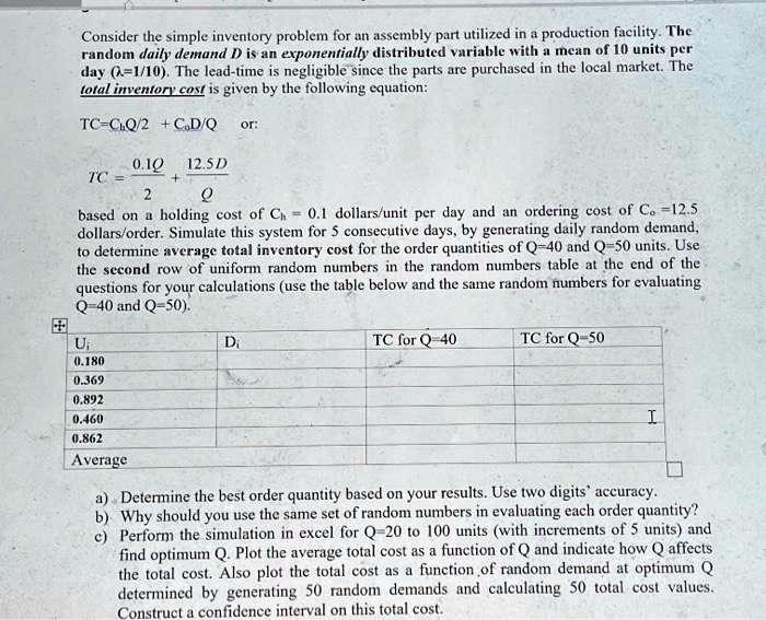 SOLVED: Consider the simple inventory problem for an assembly part ...